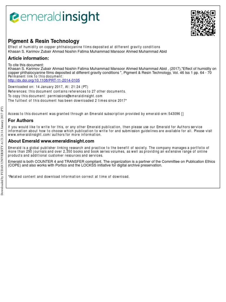 Effect of Humidity On Copper Phthalocyanine Films Deposited at ...