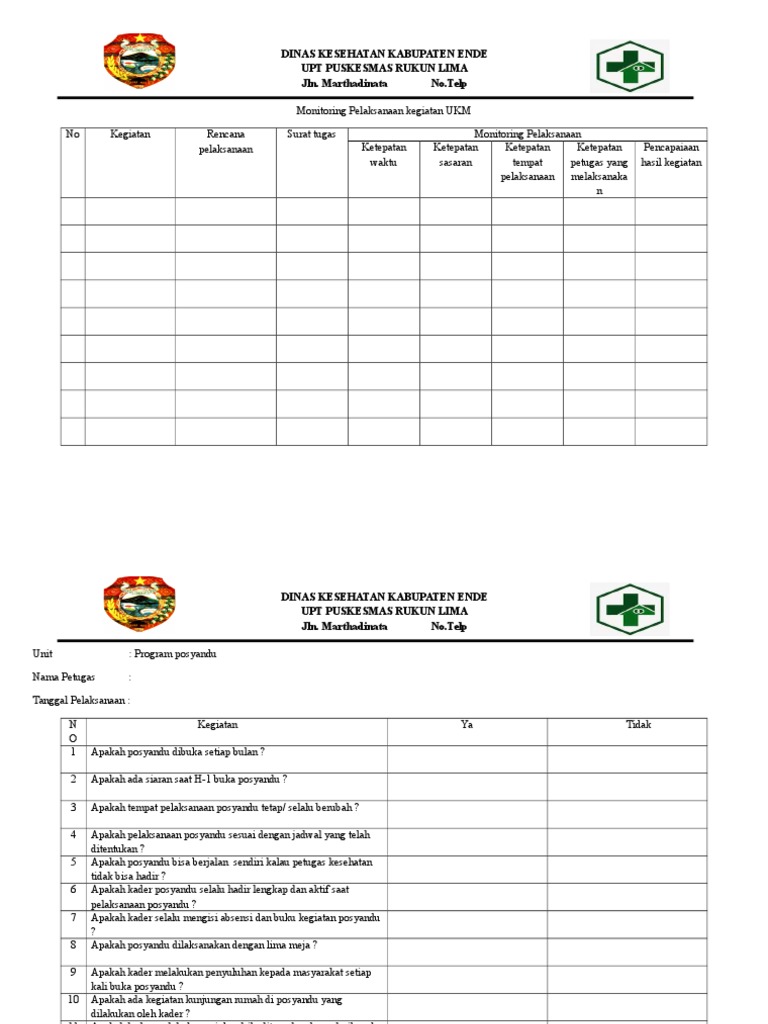 Ceklist Monitoring Kegiatan | PDF