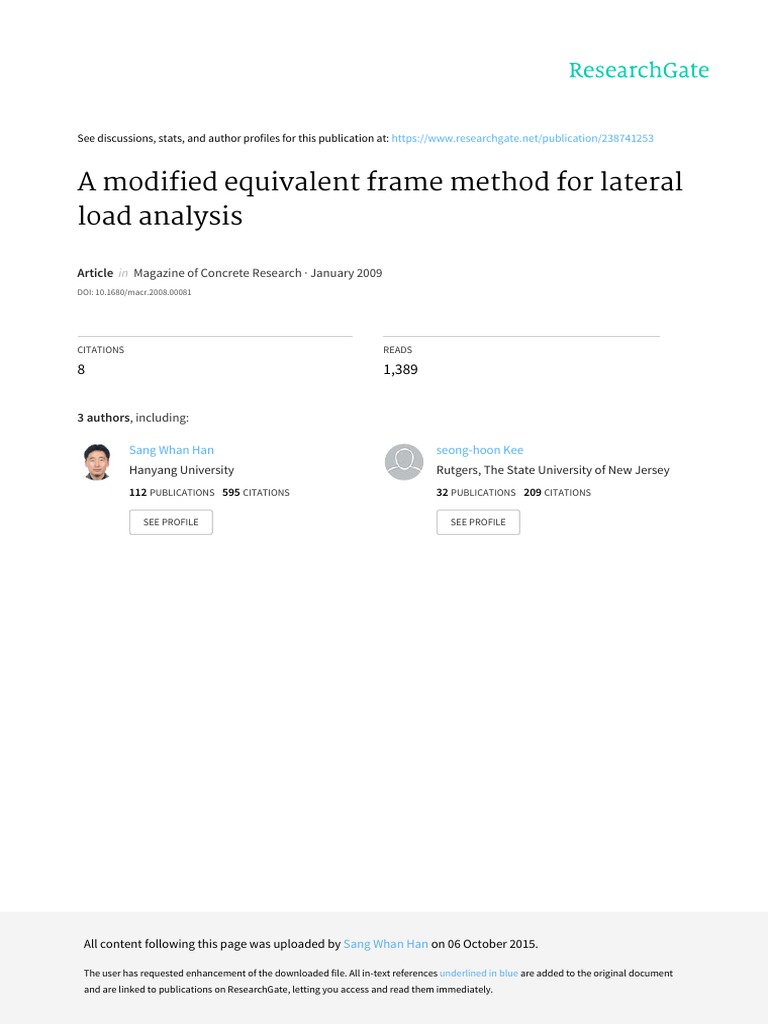 A Modified Equivalent Frame Method For Lateral Loa | PDF | Column ...