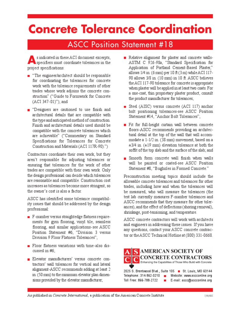 PS 18 Concrete Tolerance Coordination | PDF | Specification (Technical ...