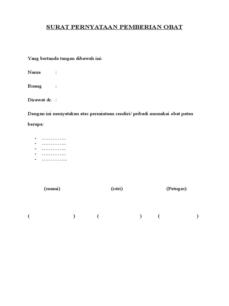 Surat Pernyataan Pemberian Obat Pdf