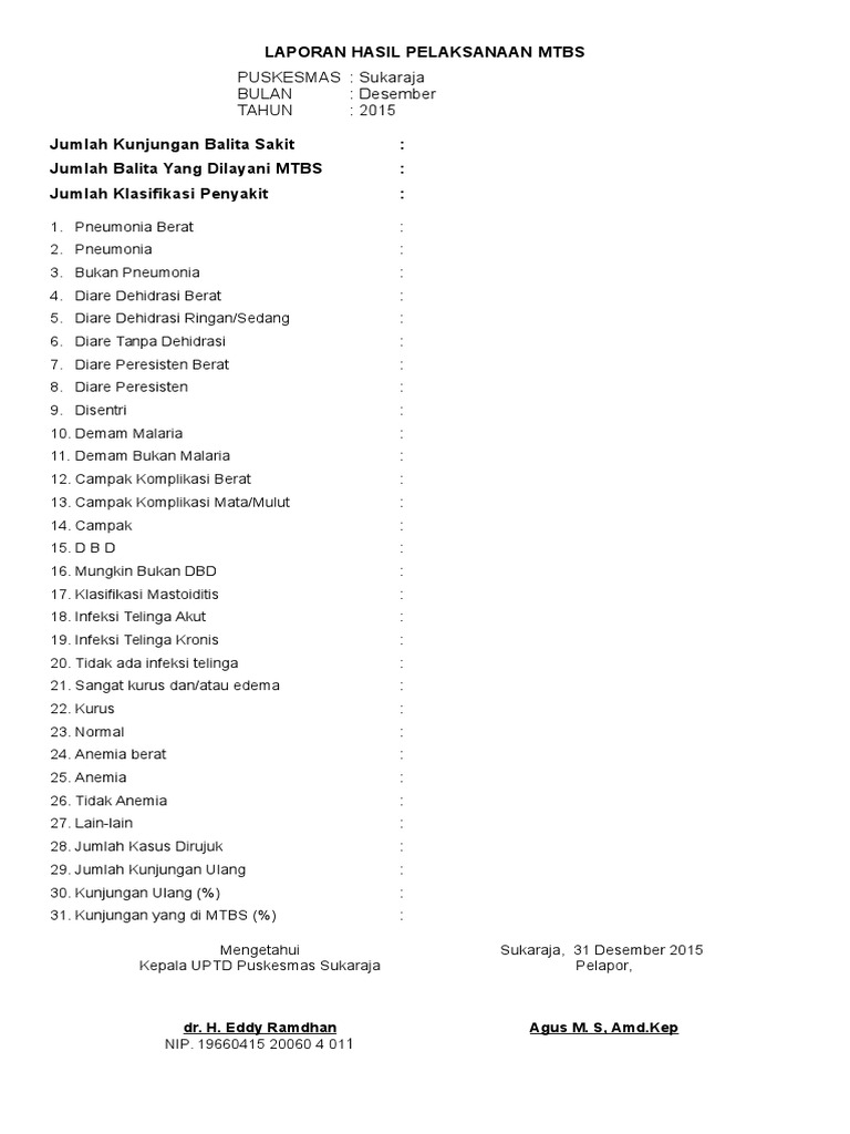 Lap Hasil Pelaksanaan MTBS Dan MTBM | PDF