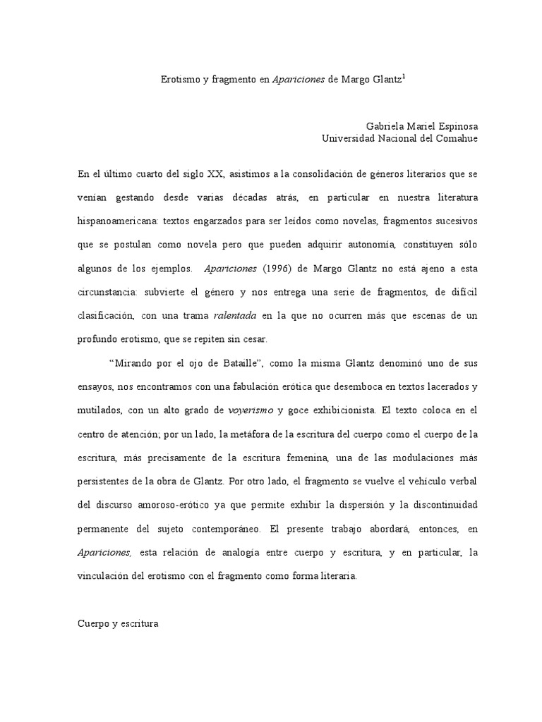 Erotismo y Fragmento en Apariciones de Margo Glantz | PDF | Science | Ciencia filosófica