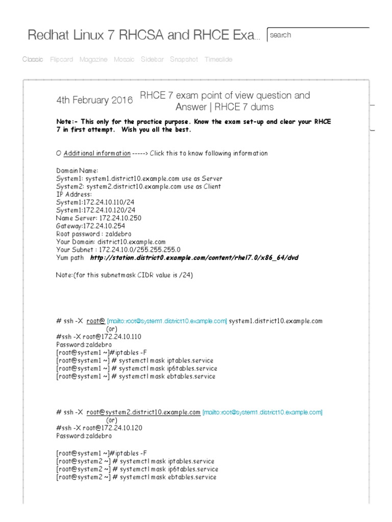 Redhat Linux 7 RHCSA and RHCE Exam Model Questions | PDF | Port ...