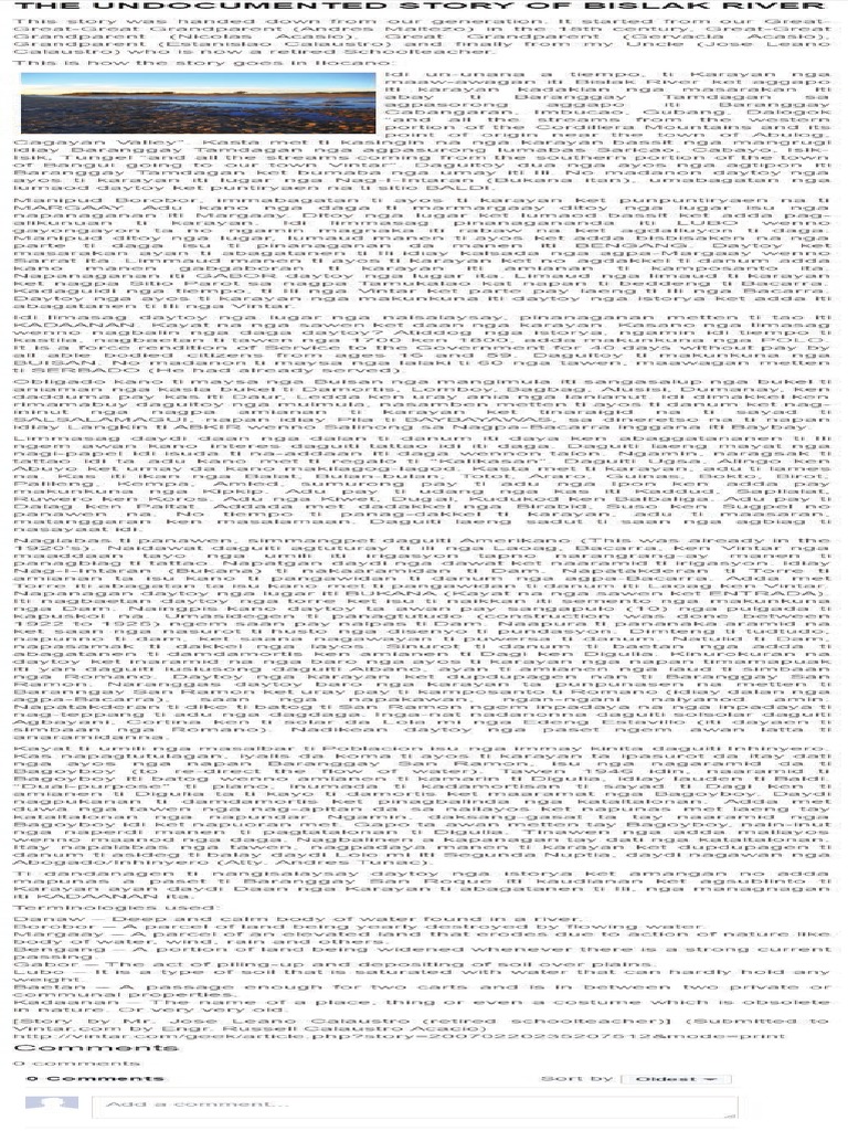 BISLAK RIVER Untold Story | PDF