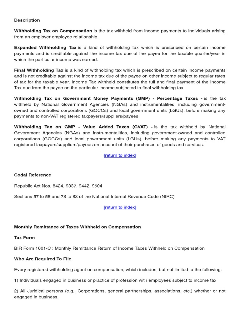 Withholding Tax From BIR Website | PDF | Withholding Tax | Corporate Tax