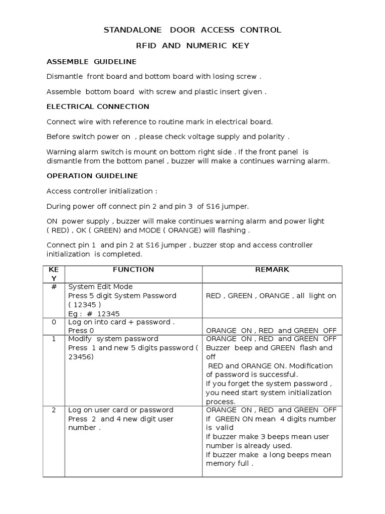 Standalone Door Access Control | PDF | Access Control | Personal ...