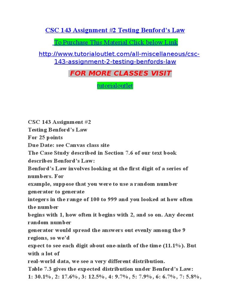 CSC 143 Assignment #2 Testing Benford's Law | PDF | Java (Programming ...