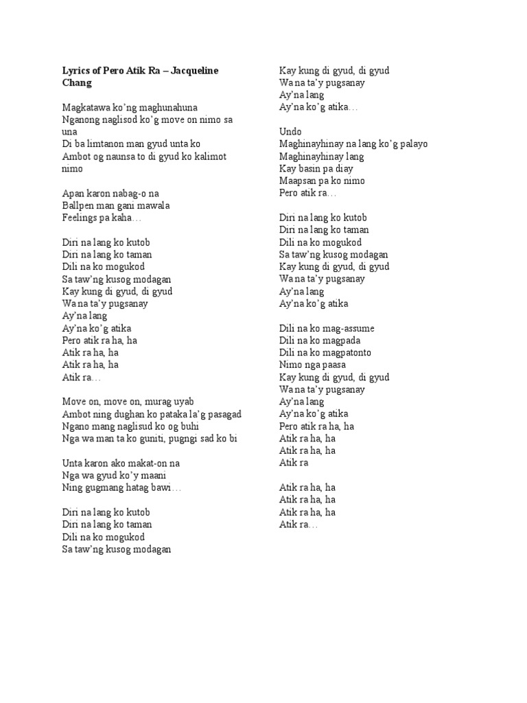 Lyrics of Pero Atik Ra | PDF