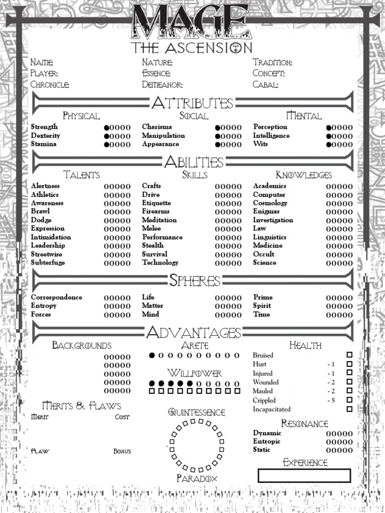 Mage: The Ascension Character Sheet | PDF | Leisure Activities | Role ...