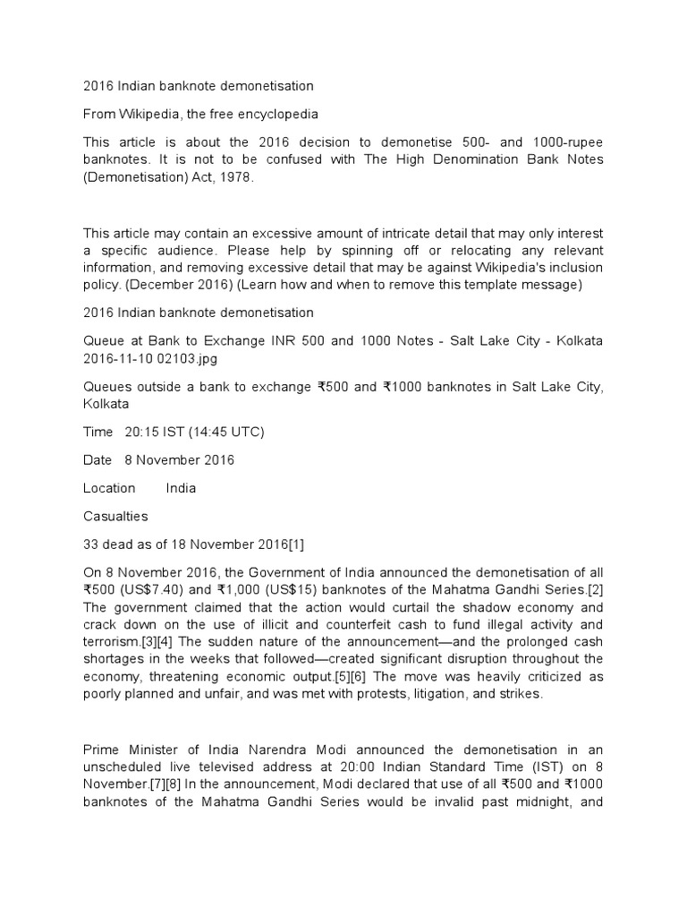 2016 Indian Banknote Demonetisation | PDF | Indian Black Money | Money
