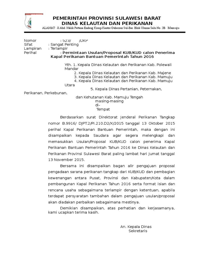 Surat Ke Kabupaten Permintaan Usulan Proposal Kapal Bantuan | PDF