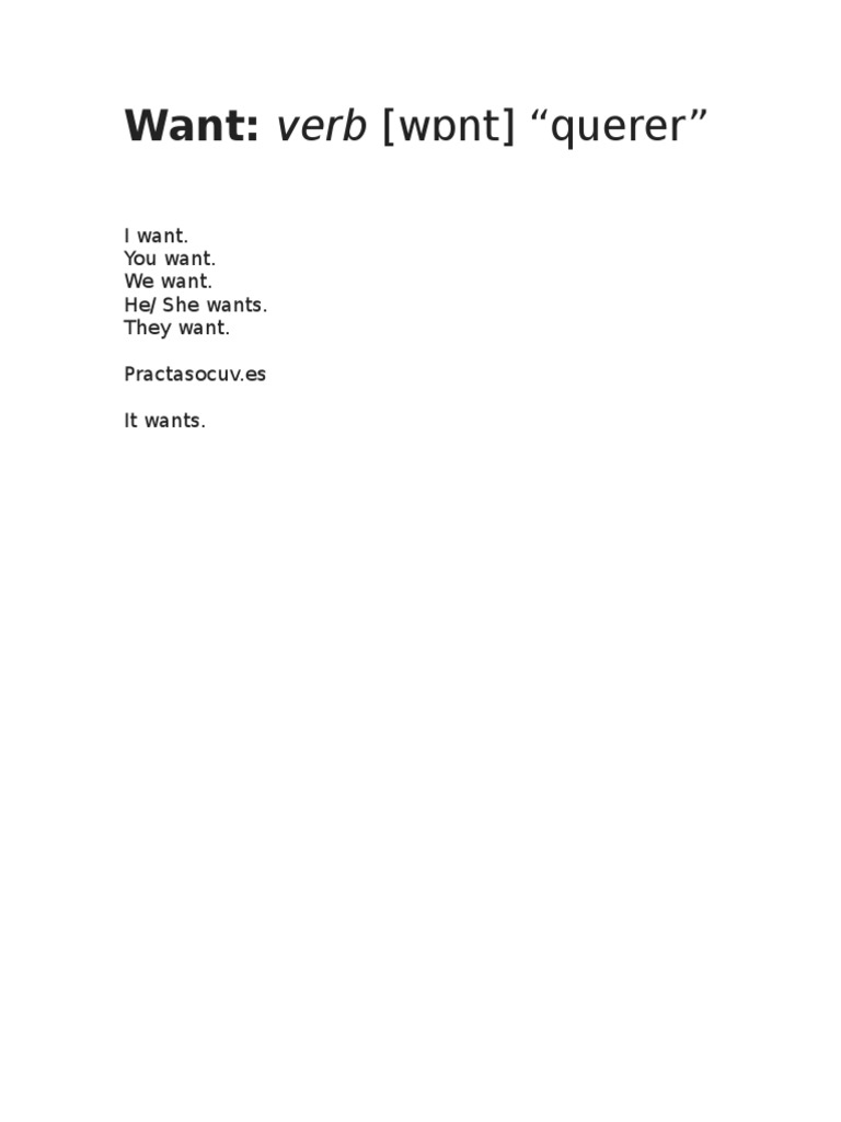 Conjugation of "Want" in English | PDF