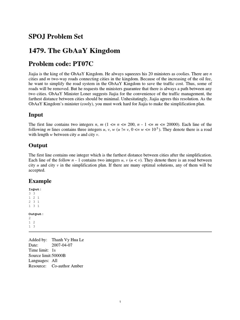 The Gbaay Kingdom: Spoj Problem Set | PDF