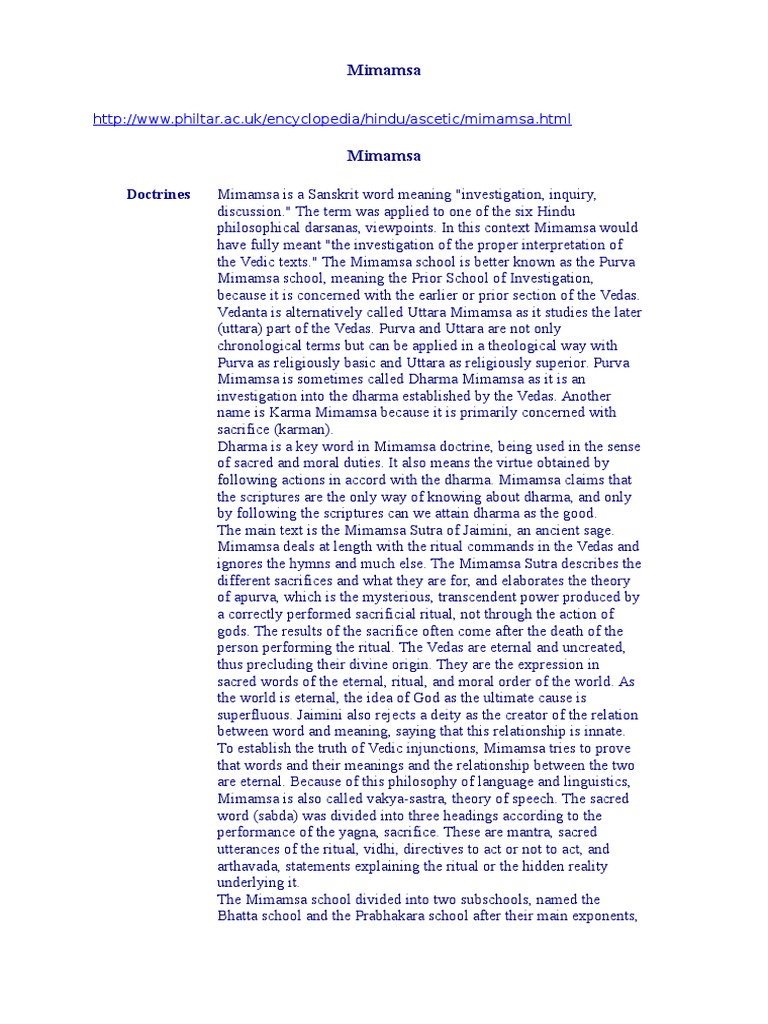 Mimamsa | PDF | Vedas | Dharma