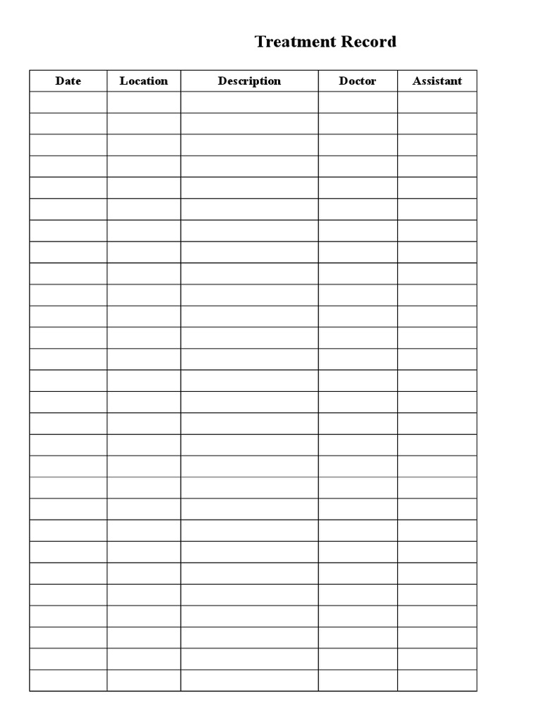 Treatment Record: Date Location Description Doctor Assistant | PDF