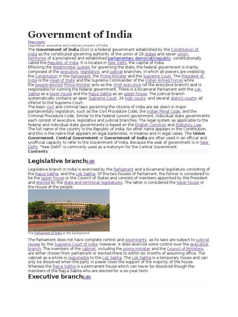 Government of India: Legislative Branch | PDF | Government Of India | Taxes