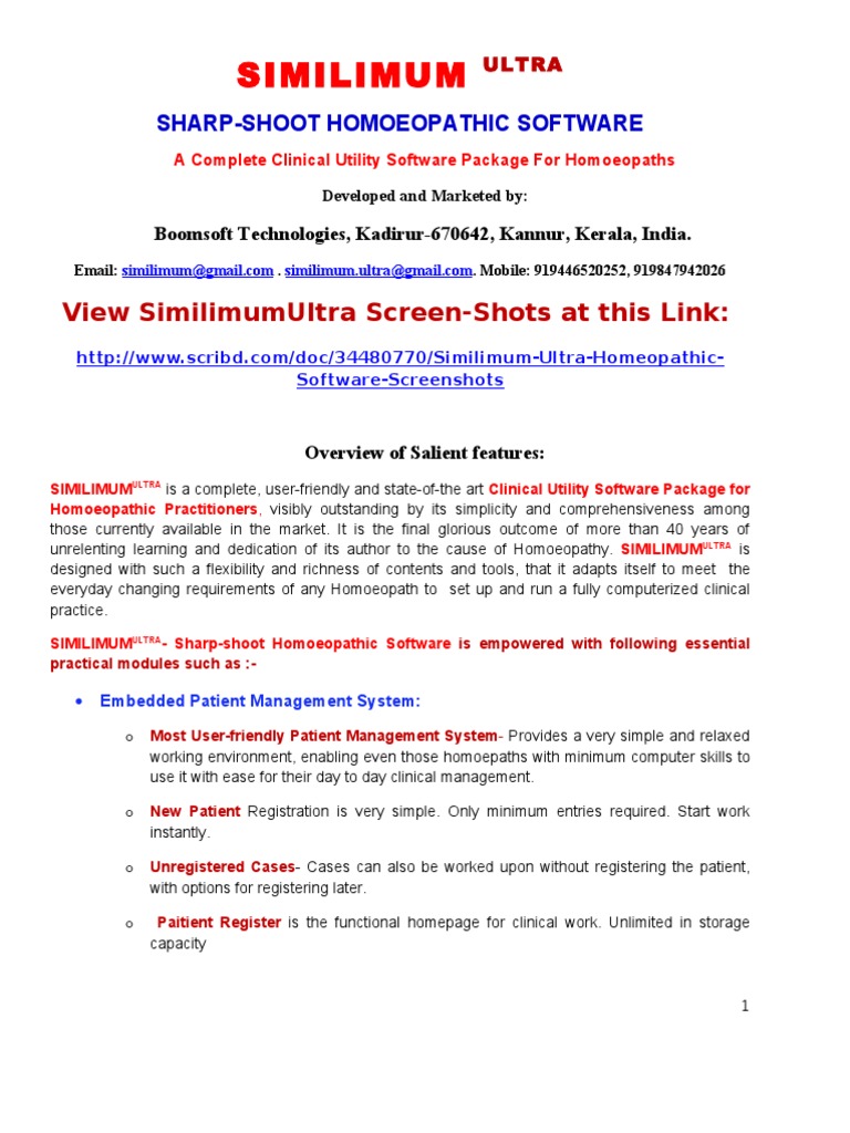 Similimum Ultra - Homeopathic Software | PDF | Homeopathy | Medical ...