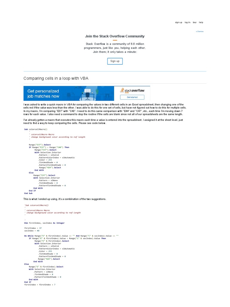Comparing Cells in A Loop | PDF | Spreadsheet | Macro (Computer Science)