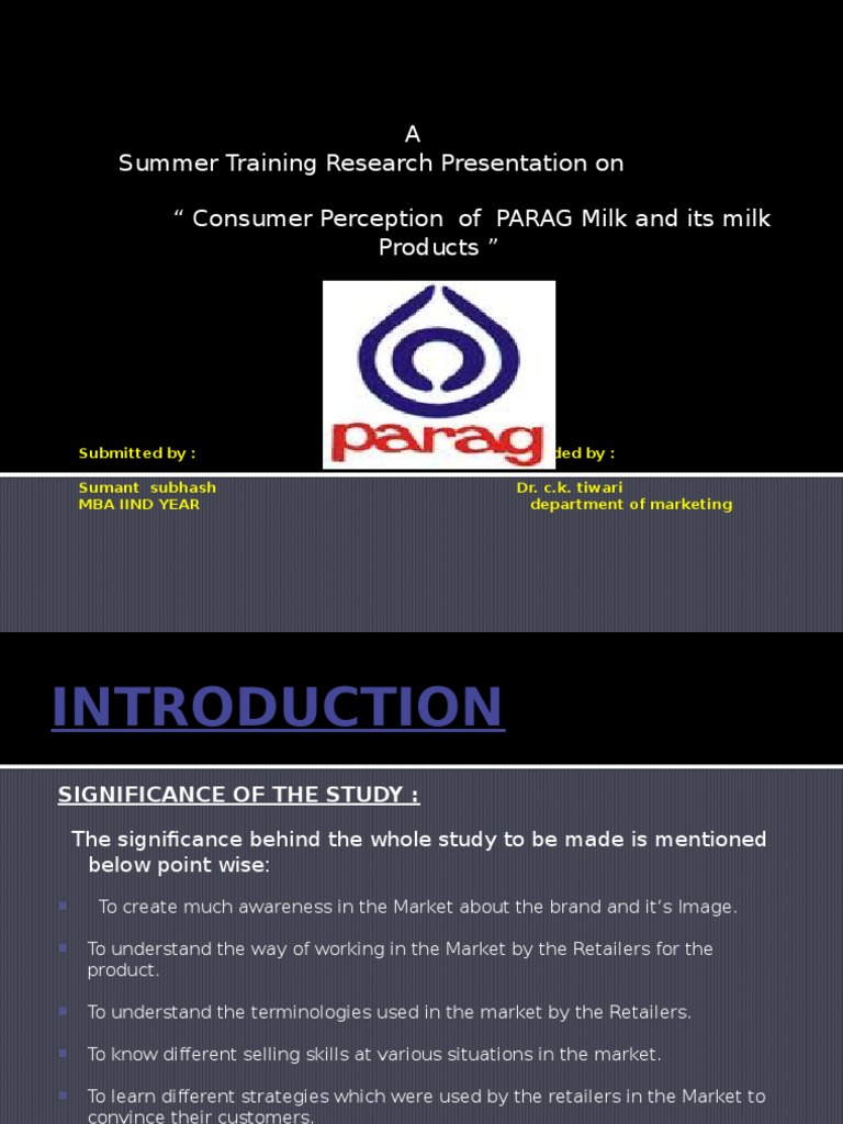 A Summer Training Research Presentation On " Consumer Perception of ...