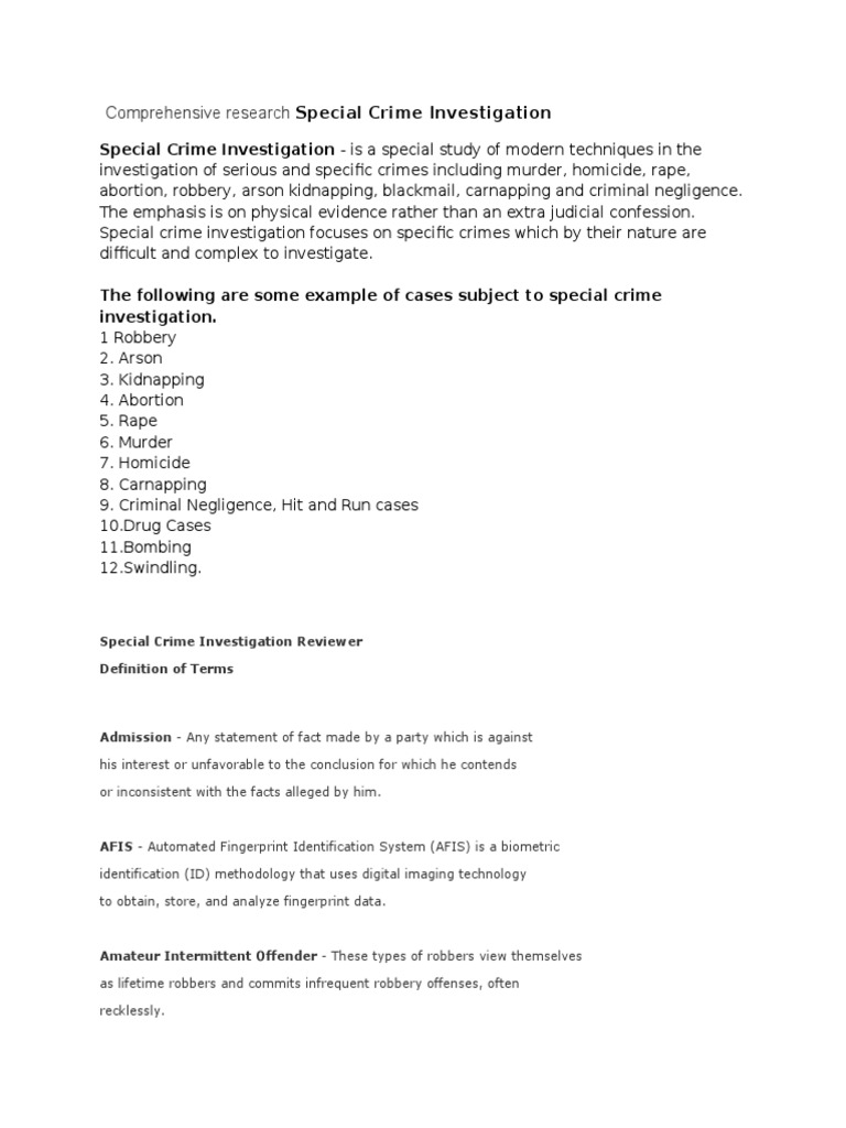 247903701 Special Crime Investigation Reviewer.1 Doc | Forensic Science ...