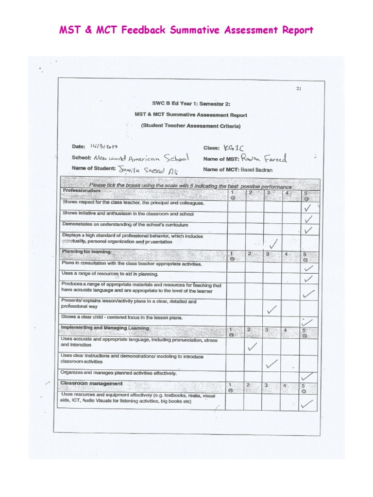 MST & MCT Feedback Summative Assessment Report | PDF
