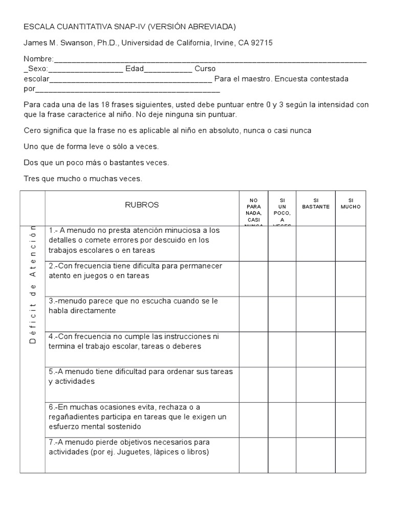 Escala Cuantitativa Snap-IV