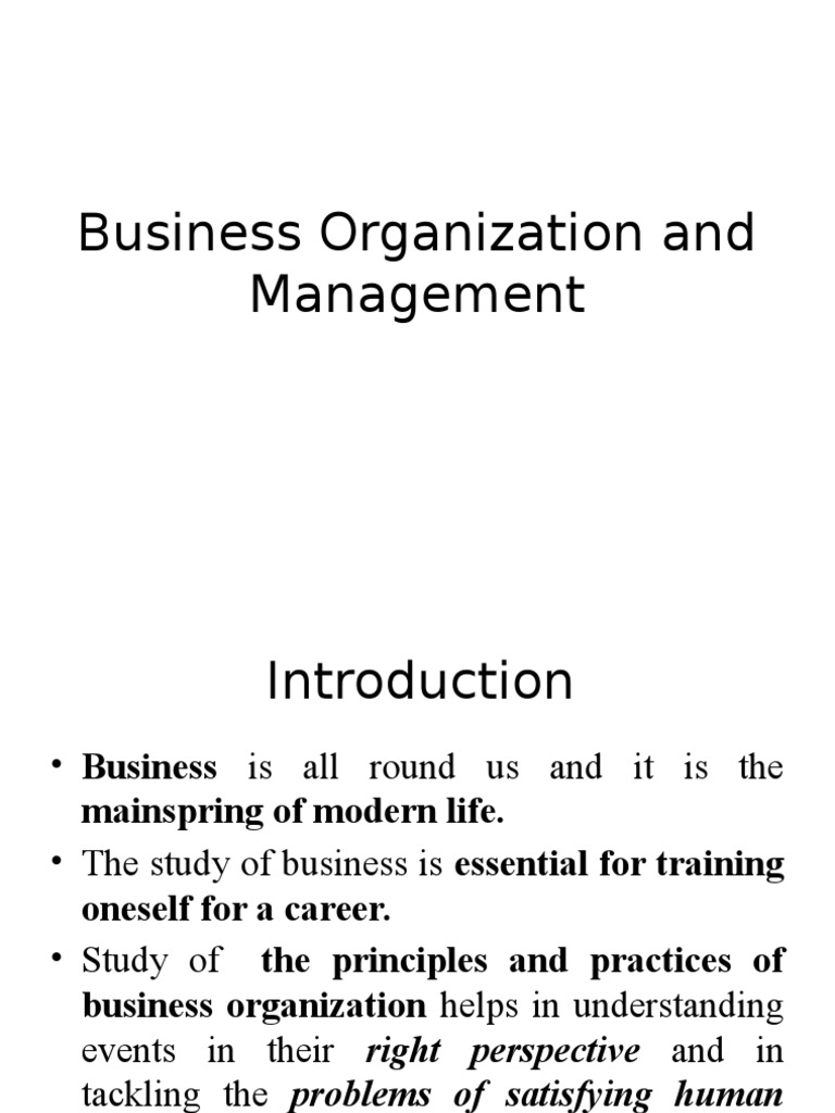 Business Organization and Management - Introduction | PDF | Profession ...