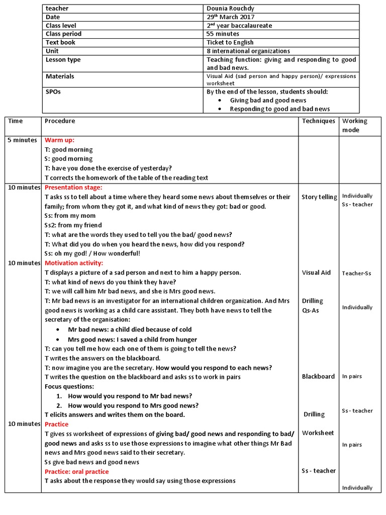 Teaching Functions: Giving and Responding To Bad and Good News ...