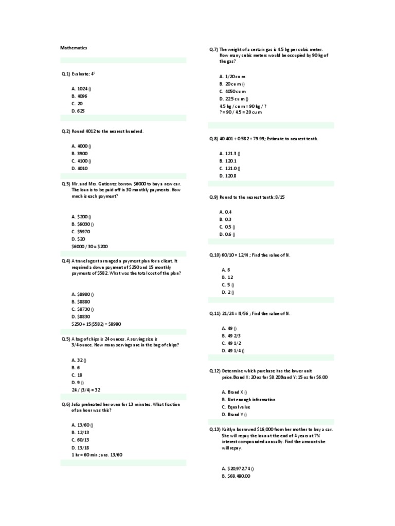 ECT - Mathematics PDF | Download Free PDF | Odds | Elementary Mathematics