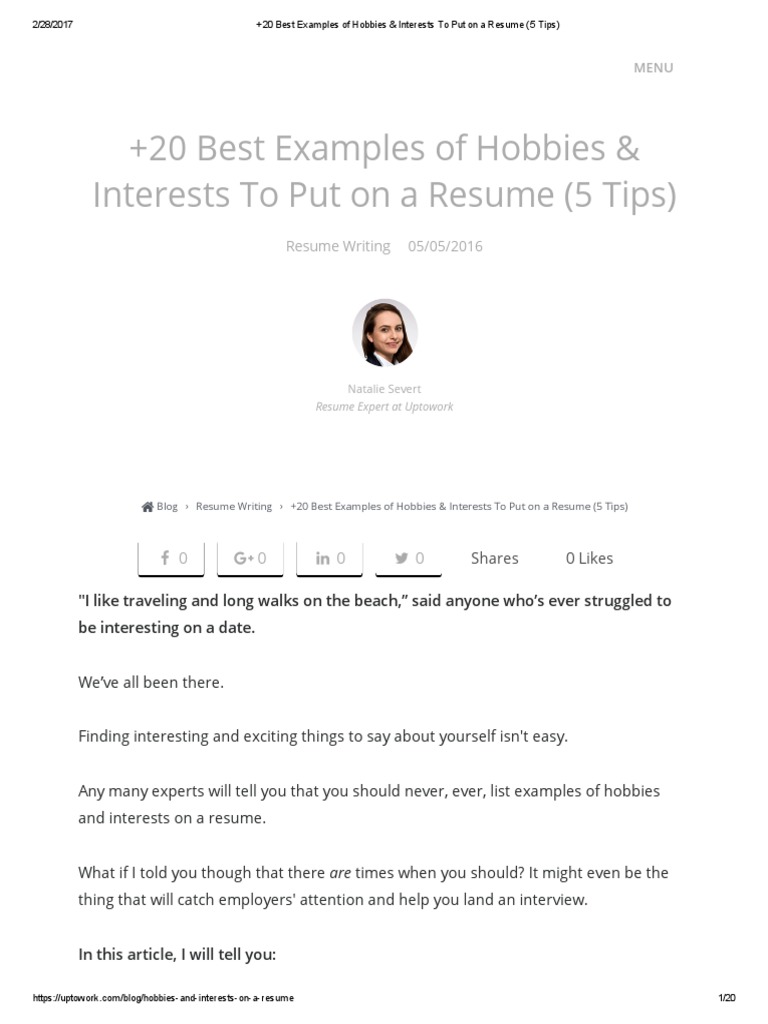 +20 Best Examples of Hobbies & Interests To Put on a Resume (5 Tips ...