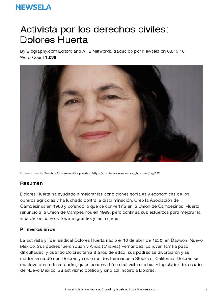 Biografía de Dolores Huerta, activista | PDF | Educación avanzada ...