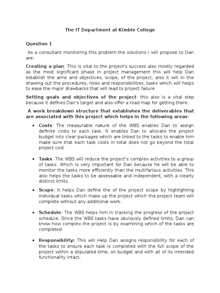 Recommendations for Improving Project Management Practices at Kimble ...