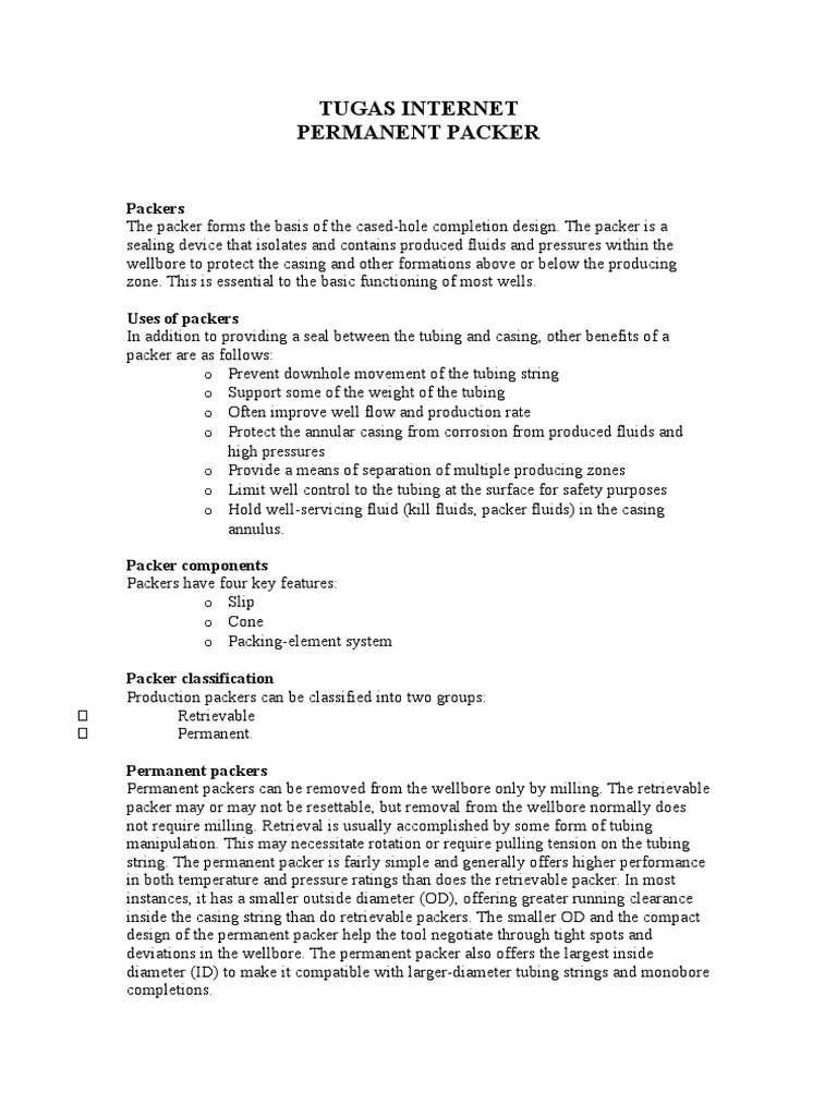 Tugas Internet Permanent Packer: Packers | PDF