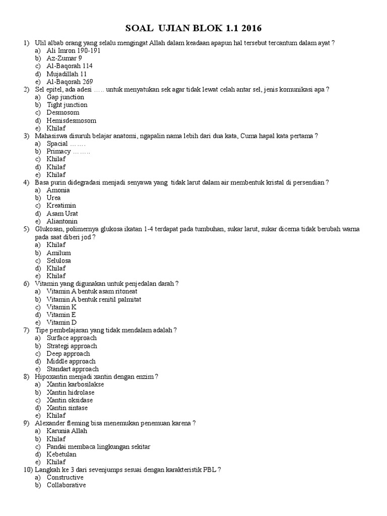 Soal Ujian Blok 1 | PDF | Sains & Matematika