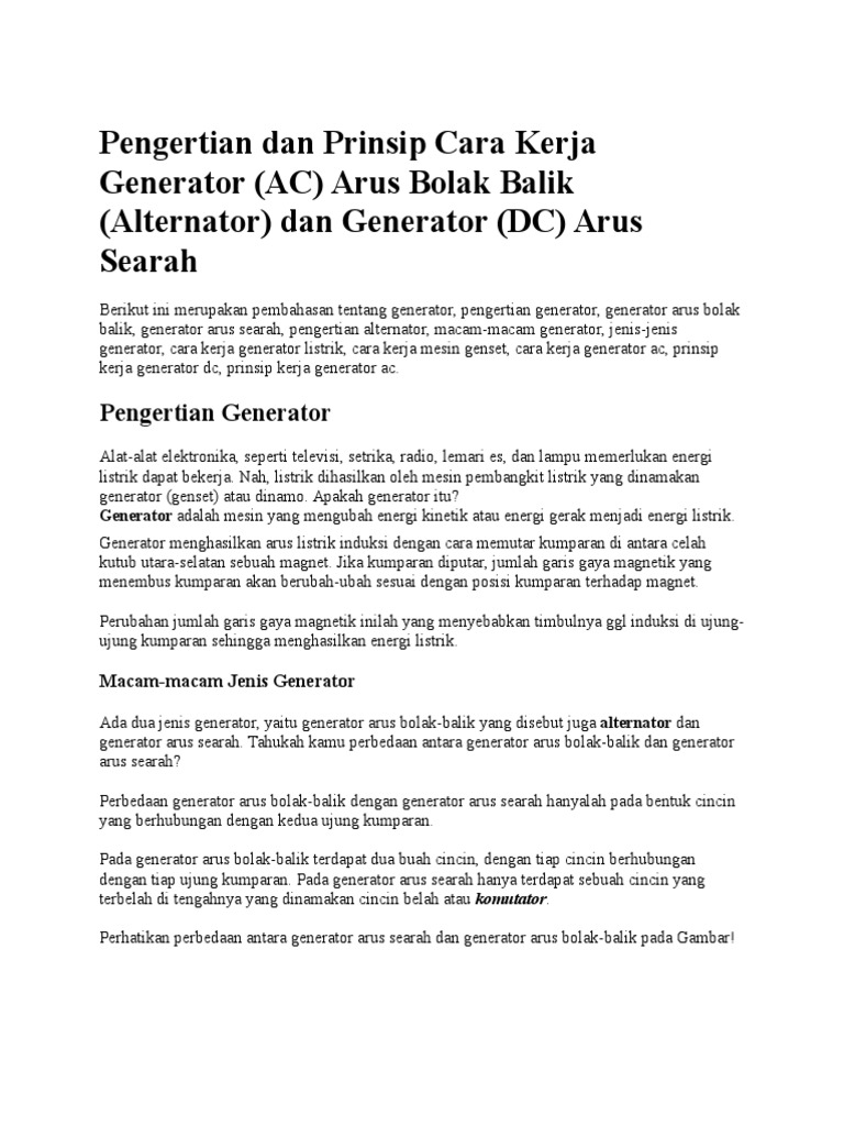 Pengertian Dan Prinsip Kerja Generator AC | PDF