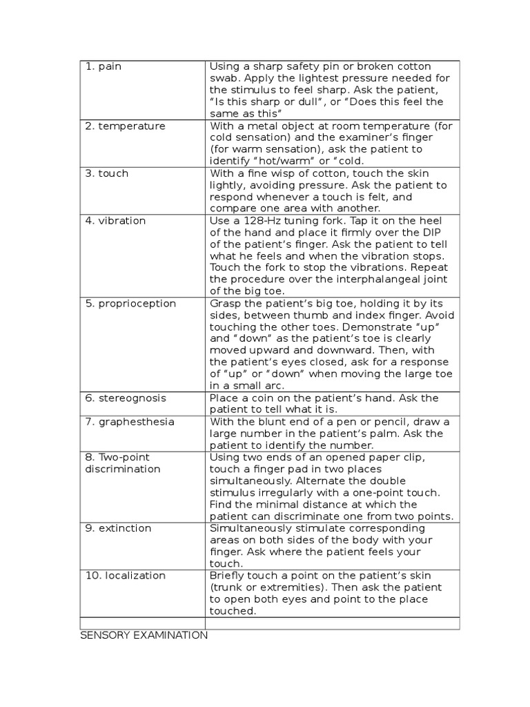 Sensory Examination | PDF | Somatosensory System | Nervous System