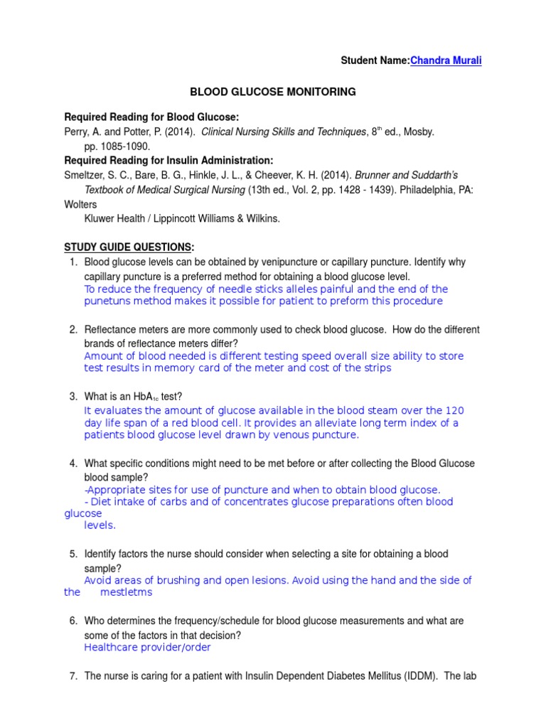 Blood Glucose-Insulin Administration-Study Guide | PDF | Insulin ...