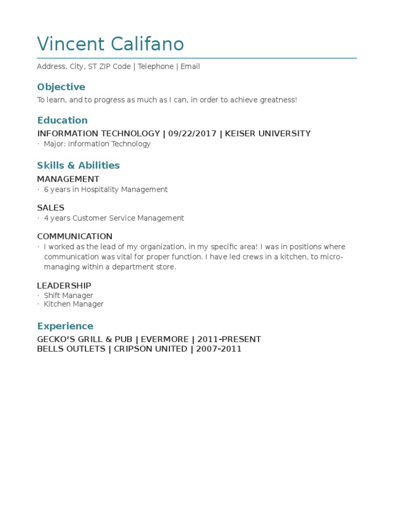 Vincent Califano-Resume | PDF | Career & Growth