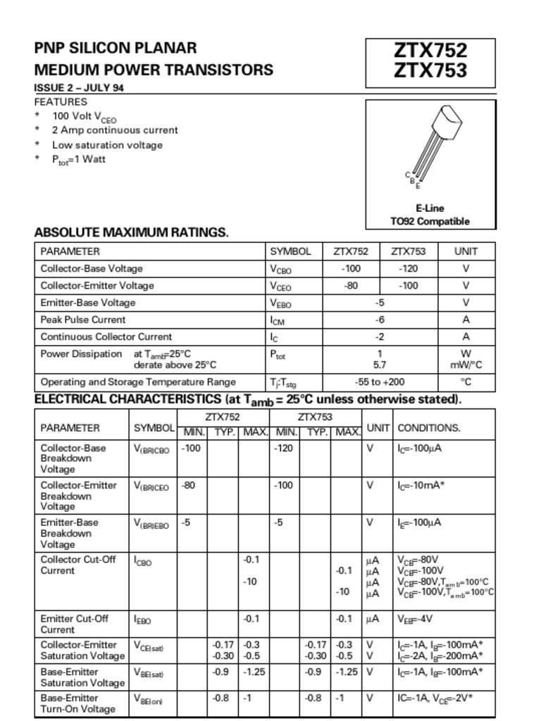 ZTX 753 | PDF | Bipolar Junction Transistor | Watt