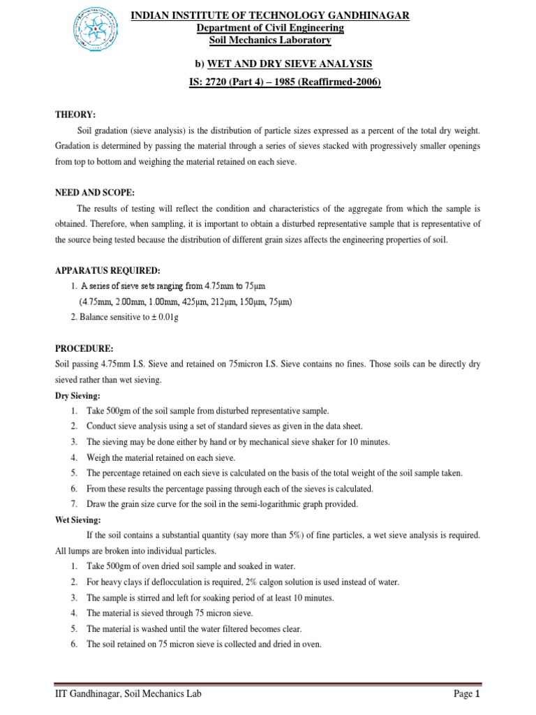 Wet and Dry Sieve Analysis Procedure | PDF | Nature | Science