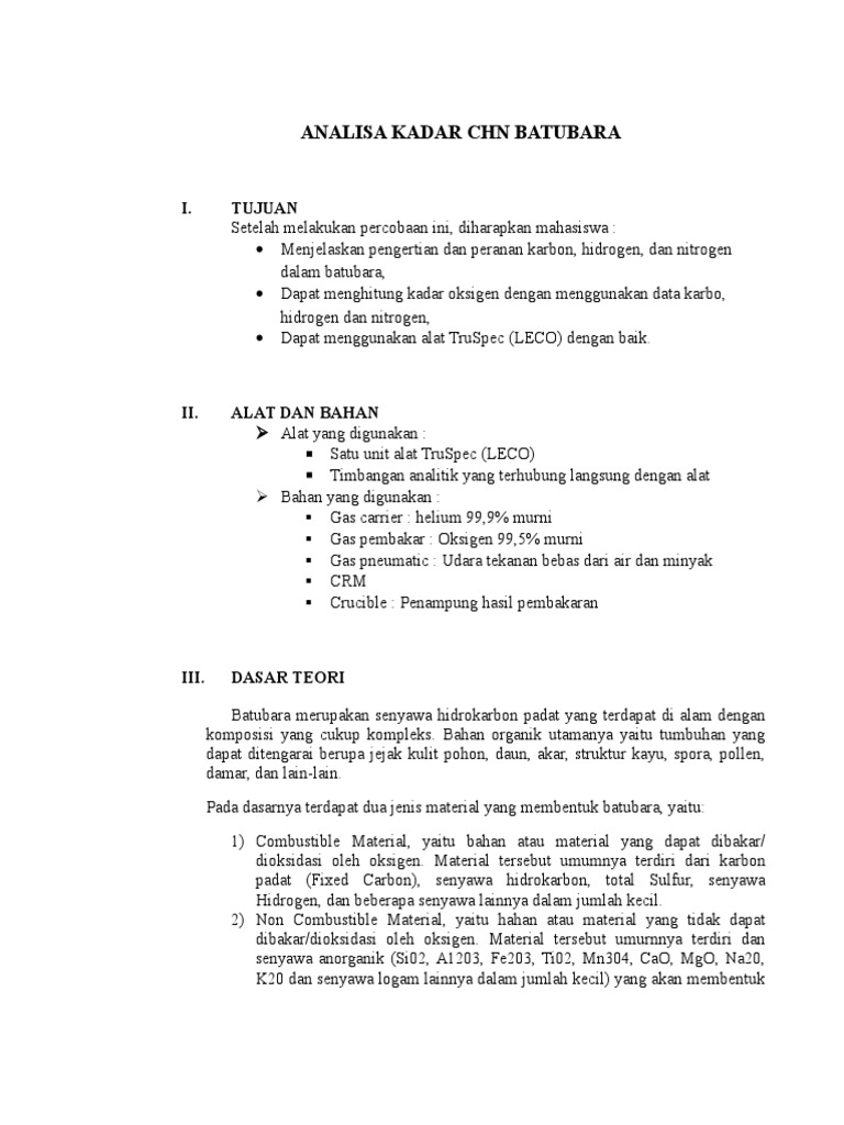 ANALISIS KANDUNGAN UNSUR CHN BATUBARA MENGGUNAKAN ALAT TRUSPEC | PDF