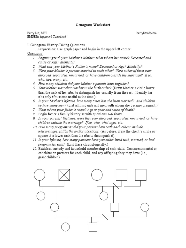 Genogram Worksheet for Family Therapy | PDF | Substance Abuse | Parent