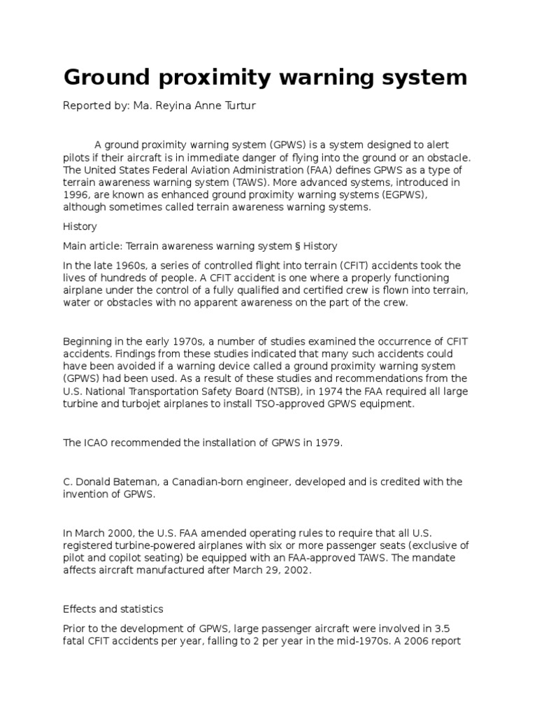 Ground Proximity Warning System | PDF | Aircraft | Aeronautics