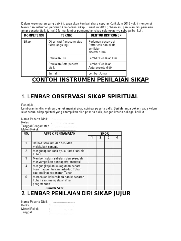 Contoh Instrumen Penilaian | PDF