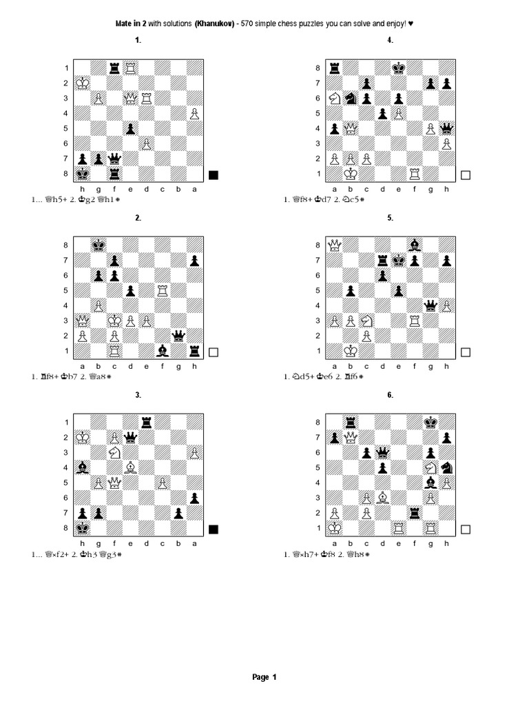 Mate in 2 (By Khanukov) With Solutions - PUZZLES To SOLVE | PDF | Chess ...