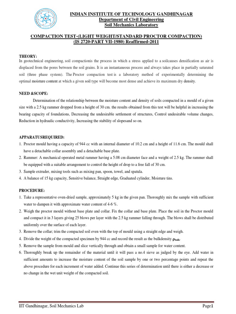 Standard Proctor Test_lab Manual | Nature | Natural Materials