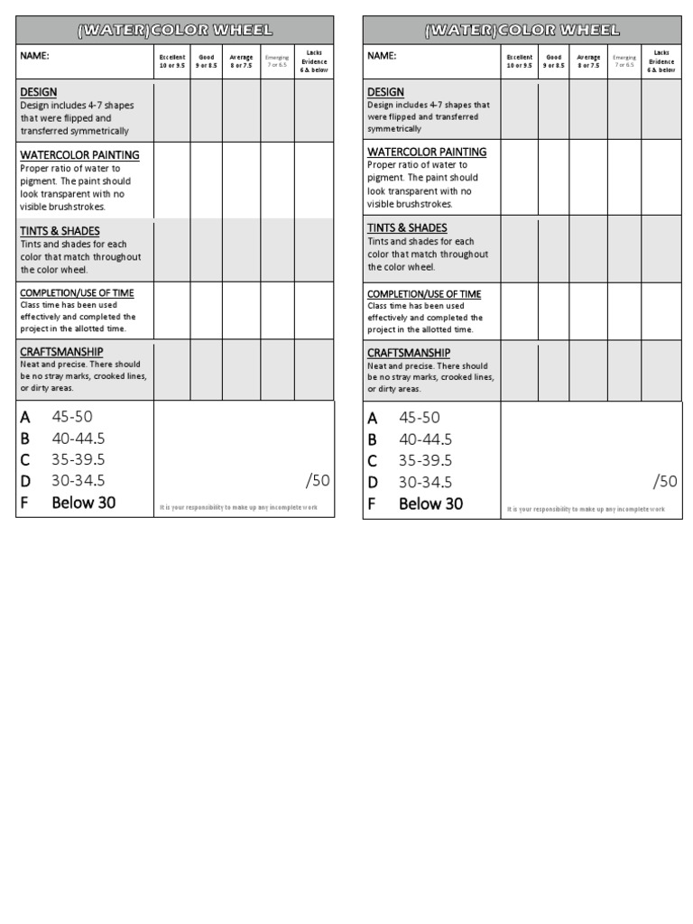 Color Wheel Rubric | PDF | Vision | Color