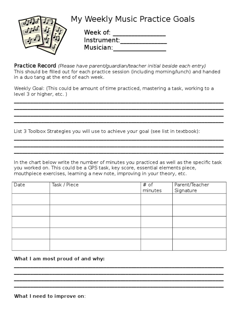 Weekly Music Practice Goals Tracker | PDF | Career & Growth | Business