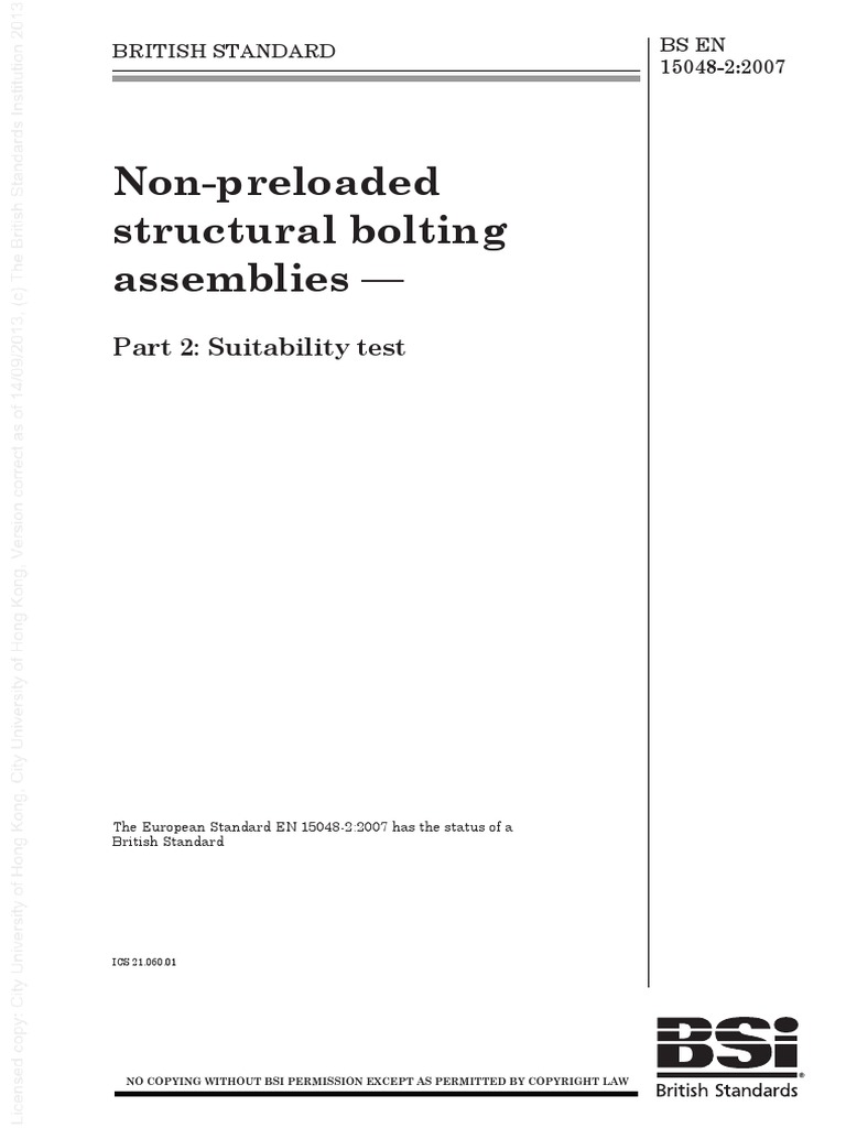 BS EN - 15048 2 2007 Non Preloaded Structural Bolting Assemblies Part 2 ...